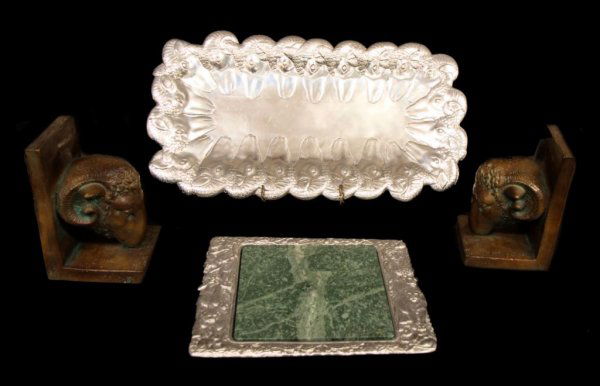 (4) ARTHUR COURT RAMS HEAD BOOKENDS & TRAY