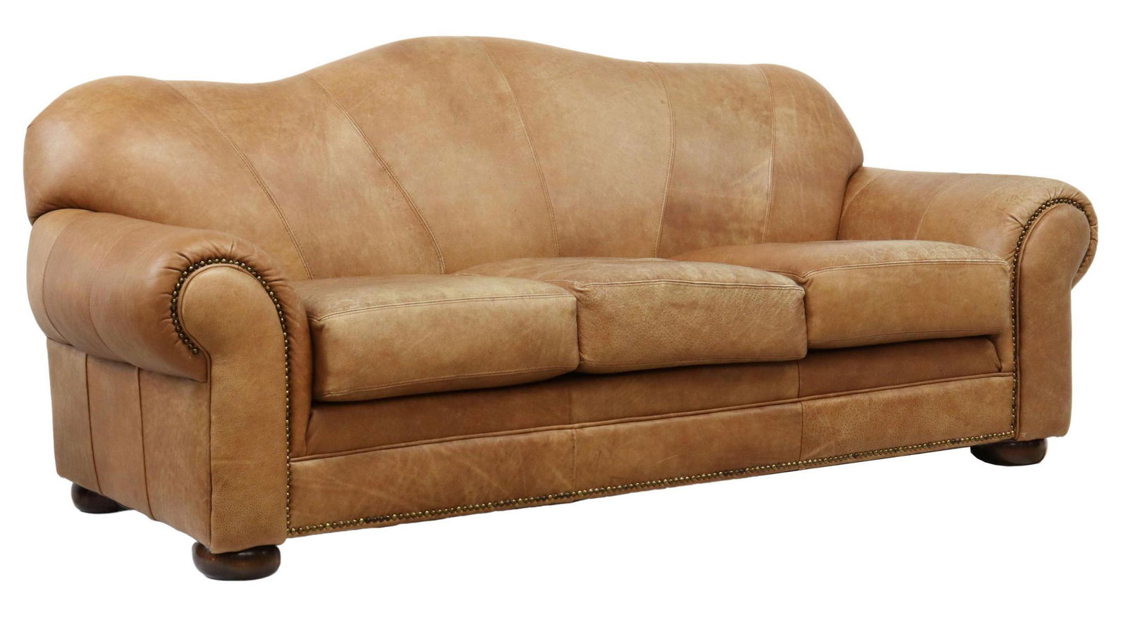 Southwest Style Brown Leather Camelback Sofa