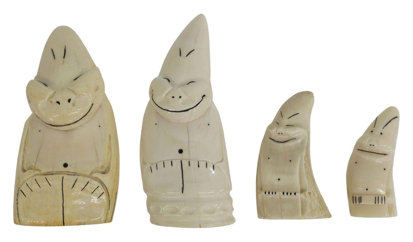 (2) Inuit Carved Walrus Tooth Tusk Billiken Figure