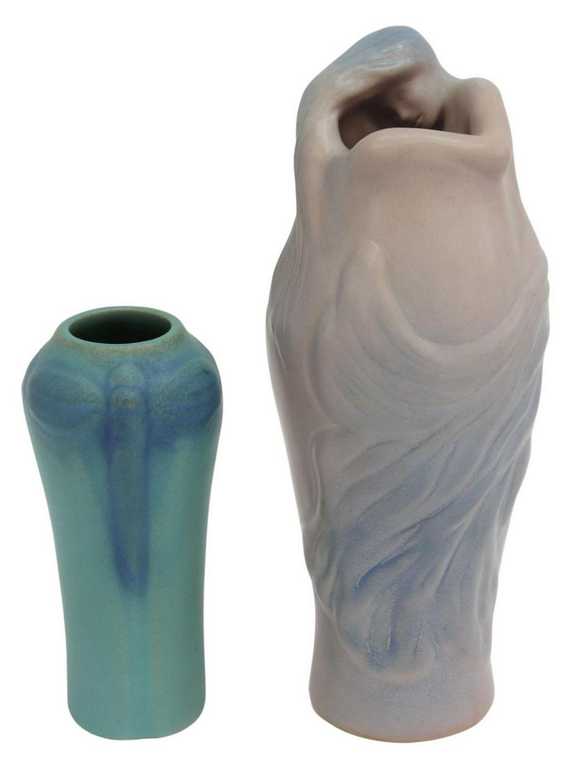 (2) Van Briggle Pottery Lorelei & Dragonfly Vases