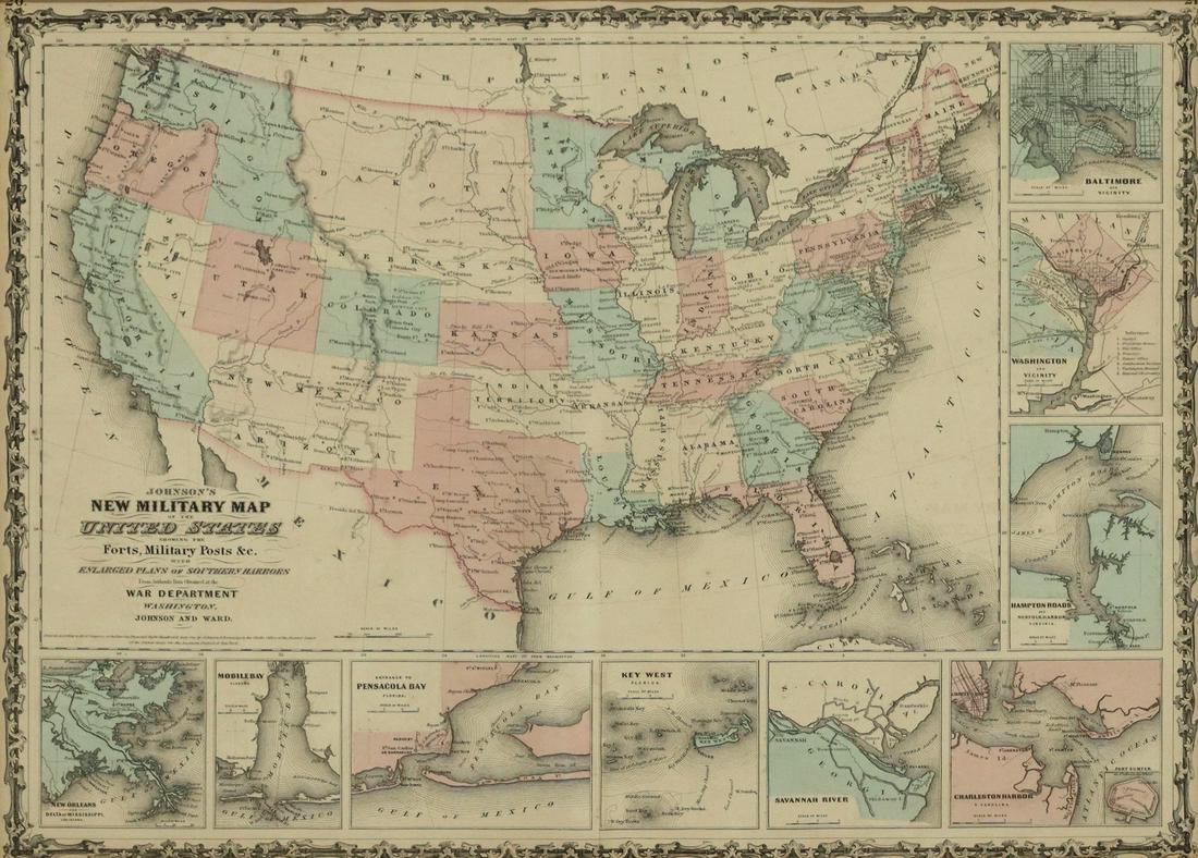 Civil War Era Johnson's Military Map United States