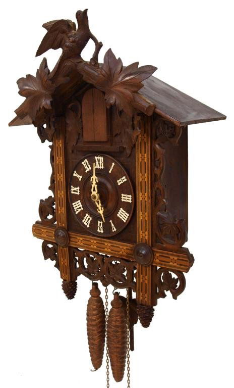 ANTIQUE BLACK FOREST TRUMPETER CUCKOO CLOCK