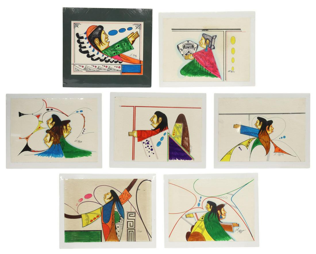 (7) Art Tafoya Native American Ink Drawings