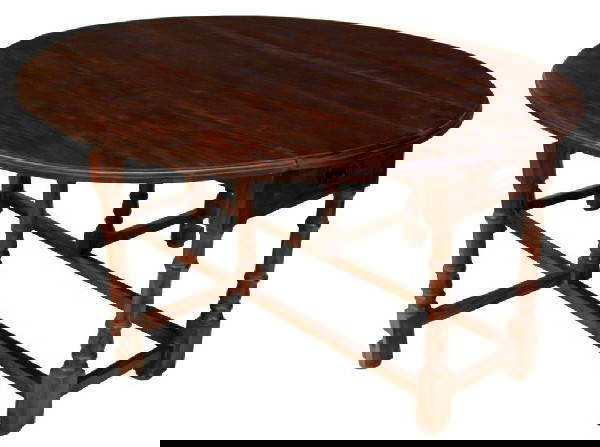 Large, Teakwood Drop Side Dining Table & Drawer