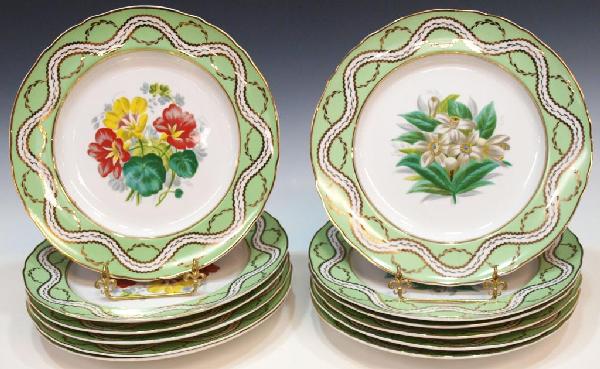 Parcel Gilt Porcelain Floral Motif Cabinet Plates
