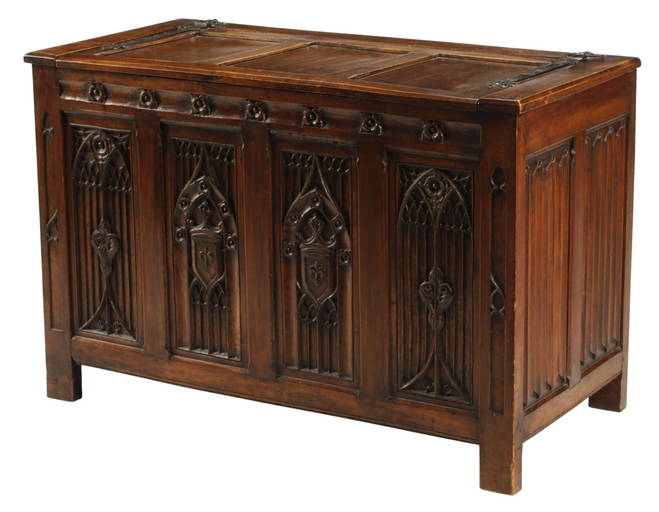 French Gothic Style Carved & Iron Mounted Cassone