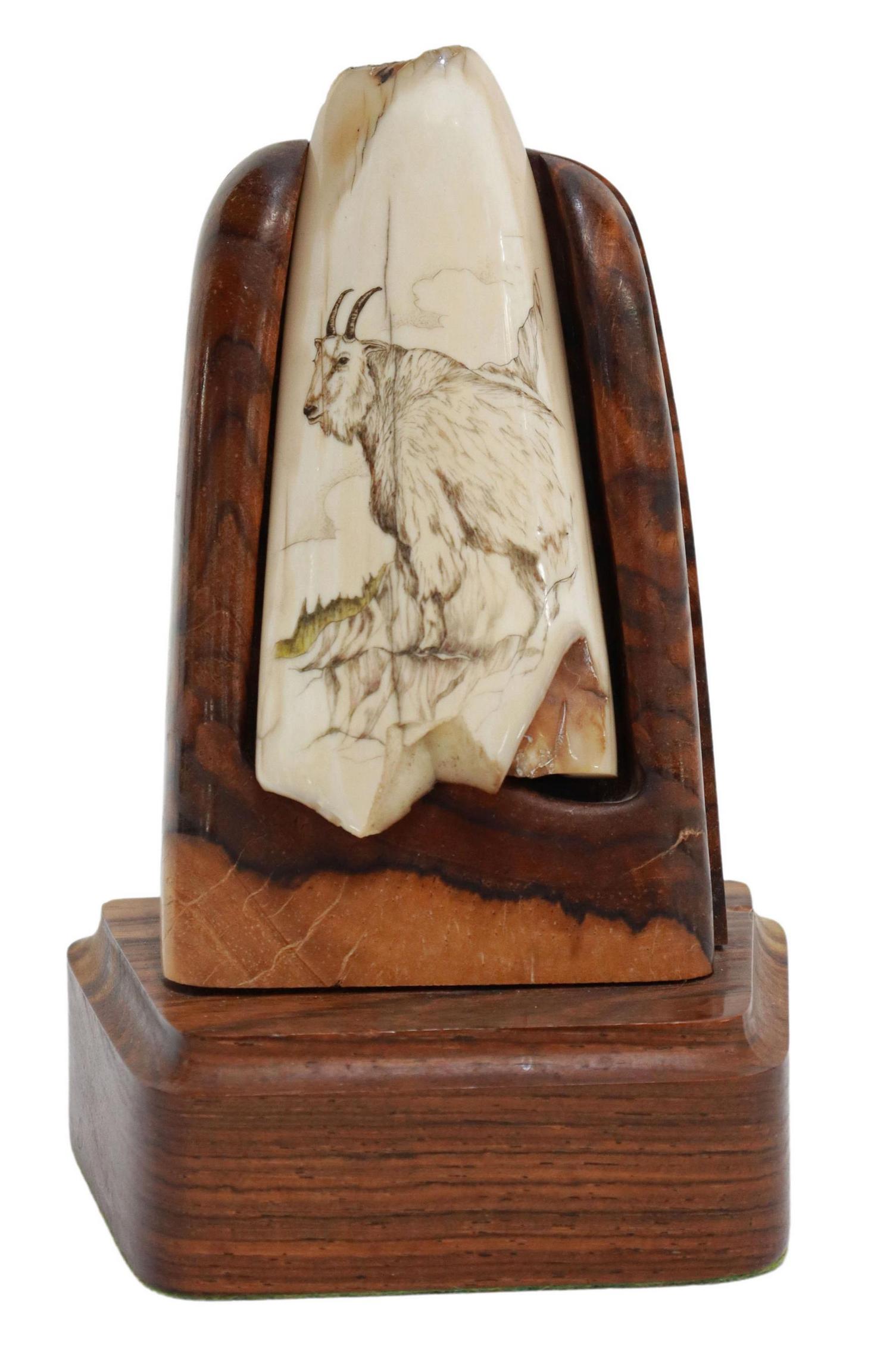 SCRIMSHAW WALRUST TUSK DEPICTING A MOUNTAIN GOAT | Barnebys
