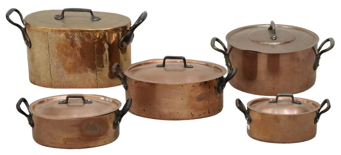 (5) French Copper Kitchenware Braising Pans