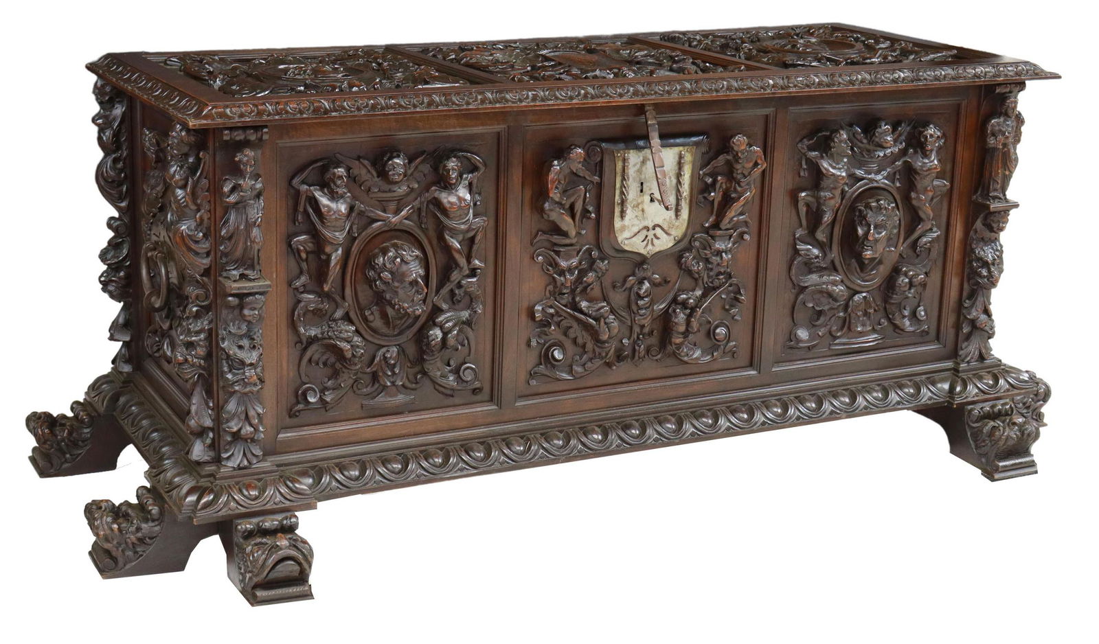 Spanish Renaissance Revival Highly Carved Trunk