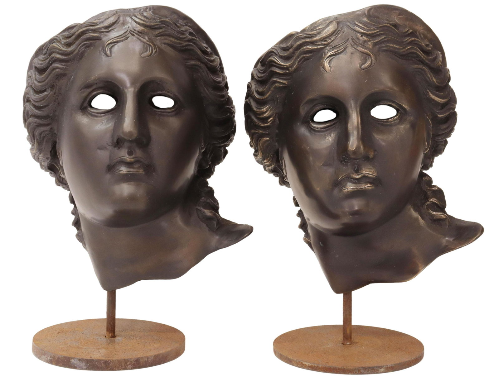 (2) PATINATED METAL SATALA APHRODITE HEADS | Barnebys