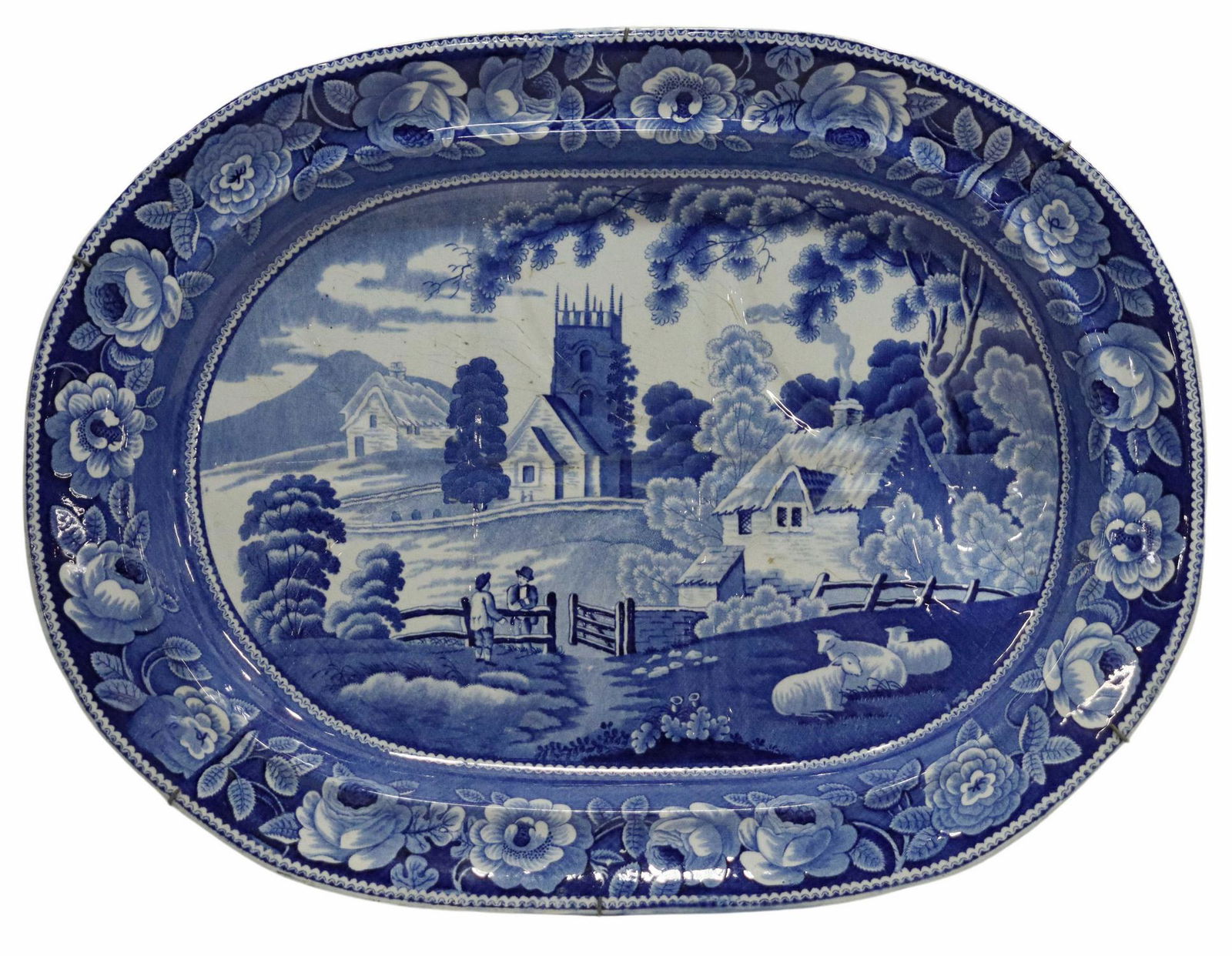 English Staffordshire Well And Tree Meat Platter