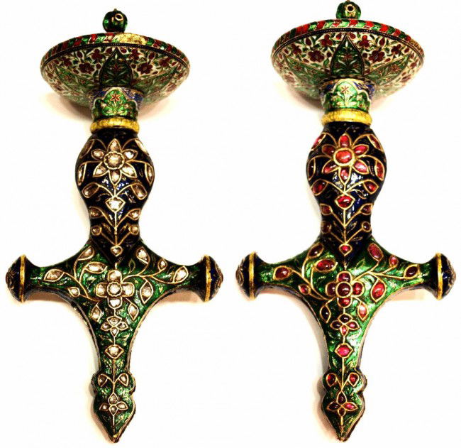 571: 19TH C. ENAMELED GOLD, DIAMOND RUBY SWORD HILT
