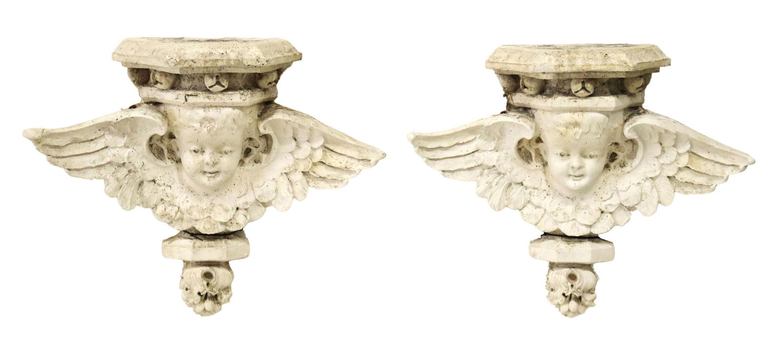(2) Architectural Cast Plaster Angel Wall Brackets