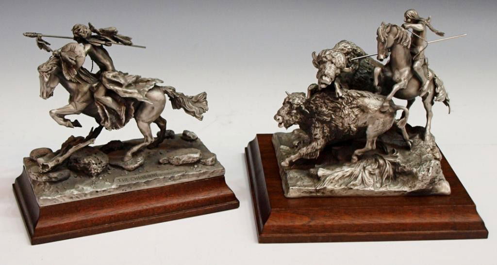 537: DON POLLARD WESTERN COWBOY & INDIAN PEWTER STATUES