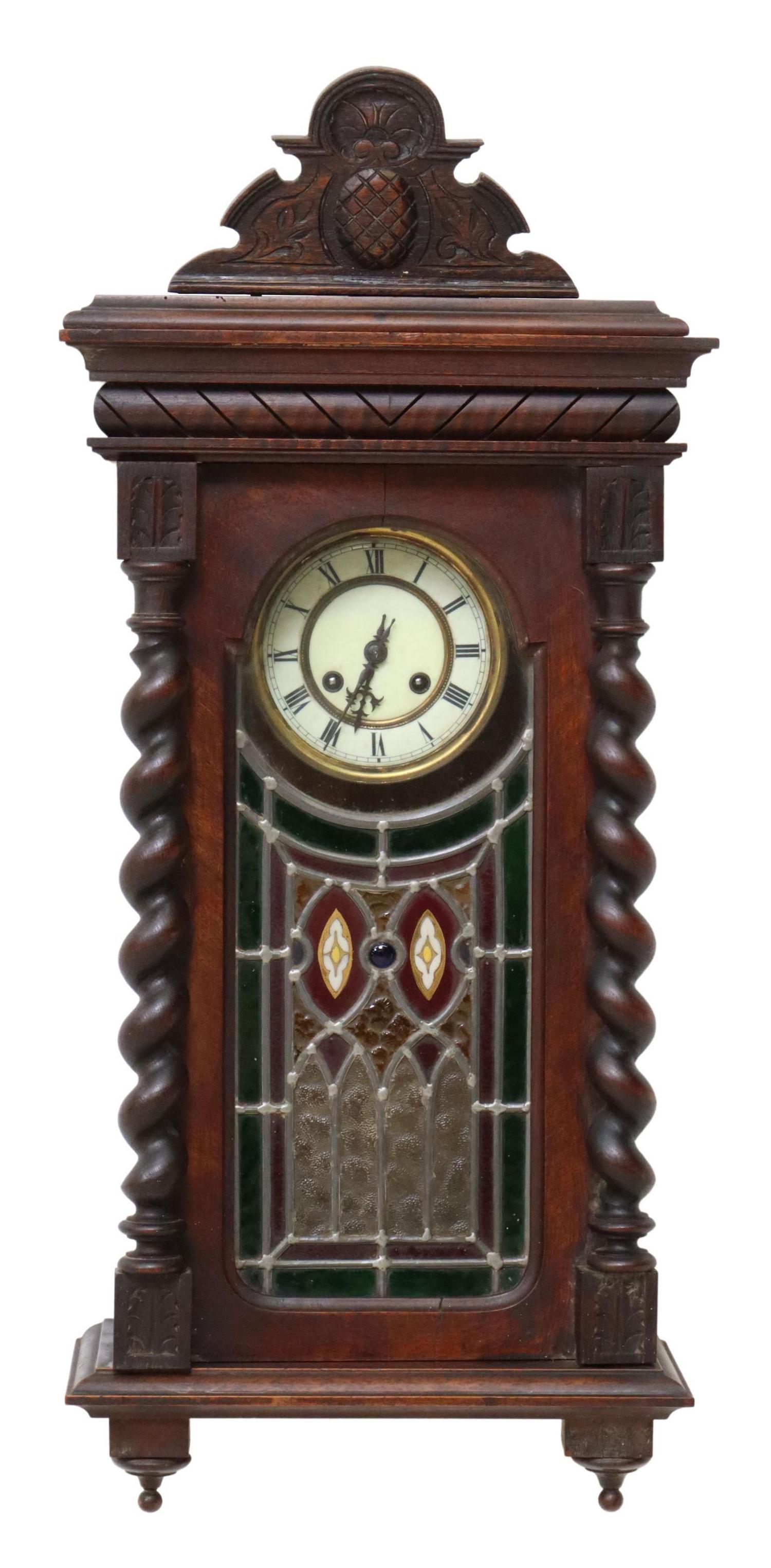 German Regulator Wall Clock Stained Glass Case