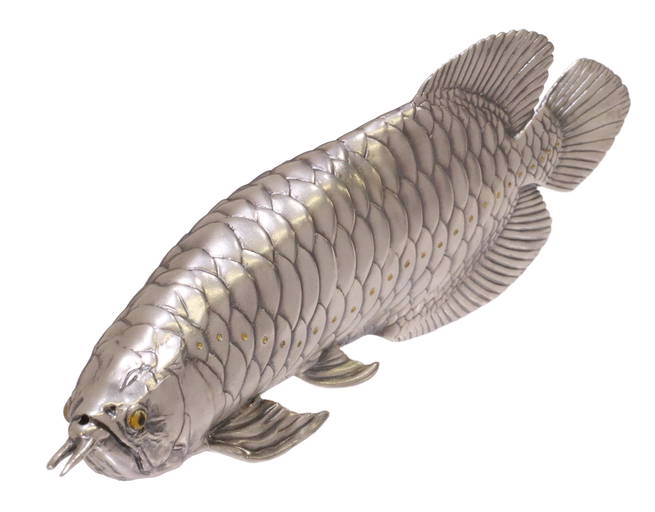 Japanese Jungin Silver Figure Of An Arowana Fish
