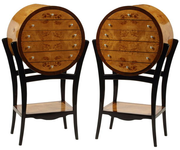 (2) Art Deco Style Barrel Shaped Chests On Stands