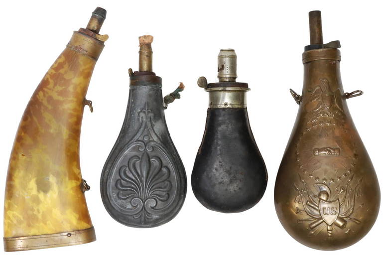 (4) Vintage & Antique Powder & Shot Flasks