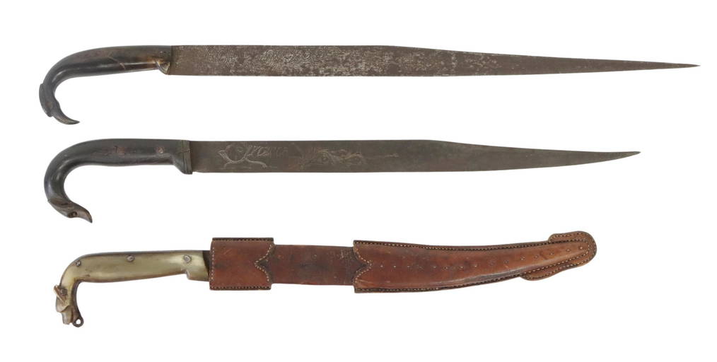 (3) Mexico Dagger Like Knives, Dog & Eagle Heads