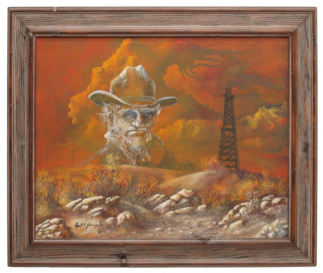 460: WESTERN OIL WELL PAINTING, CECIL R. YOUNG JR.