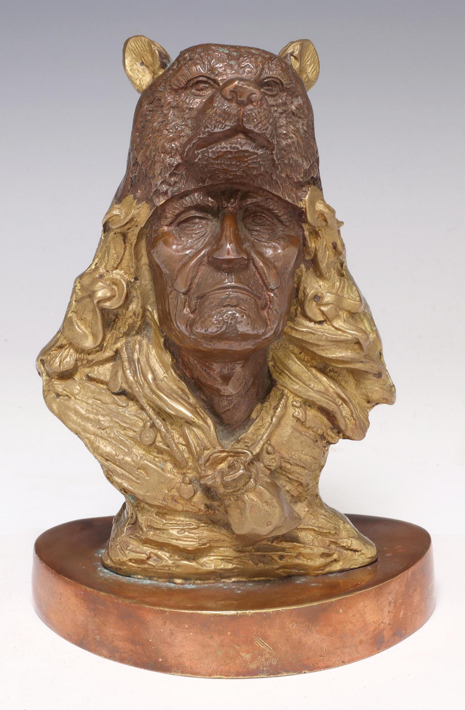 Patinated Bronze Native American Bust Statue