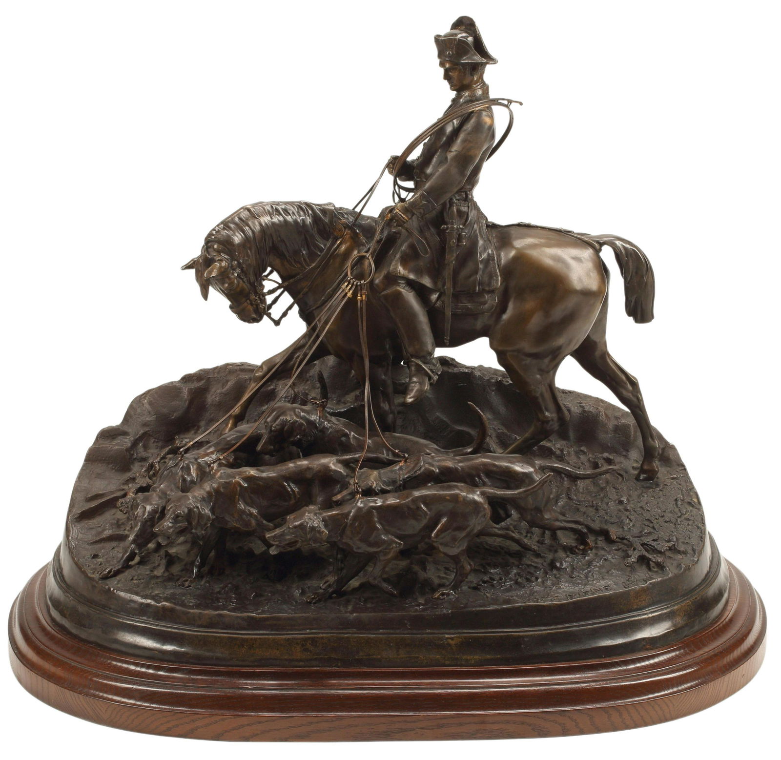 After P.j. Mene Bronze Sculpture Hunter & Dogs