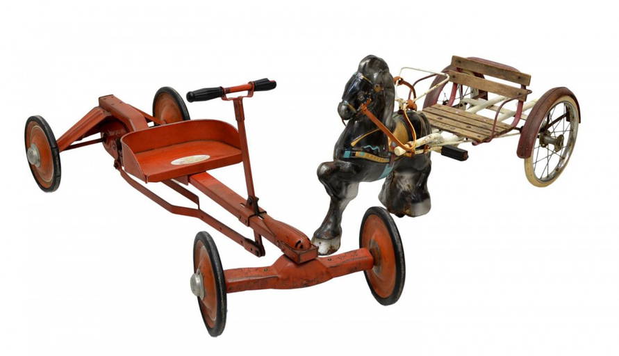 (2) Vintage Child's Riding Carts, One With Horse