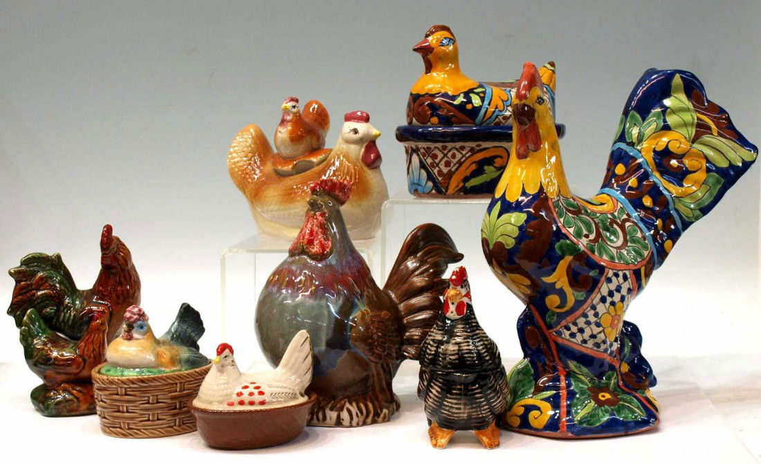 398: (8) VINTAGE & MODERN ASSORTED CERAMIC CHICKENS