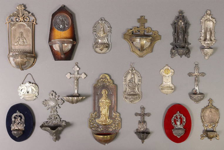 (17) Continental Religious Metal Holy Water Fonts