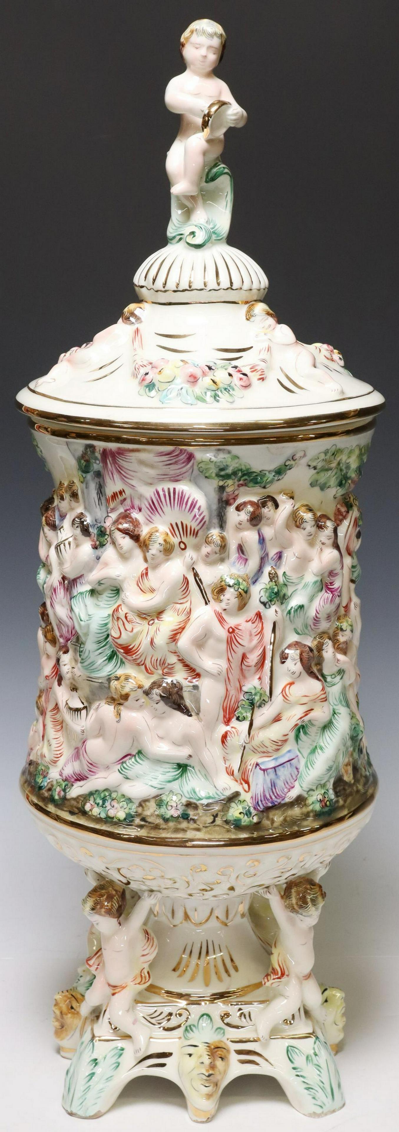 Large Italian Capodimonte Porcelain Vase & Cover Auction