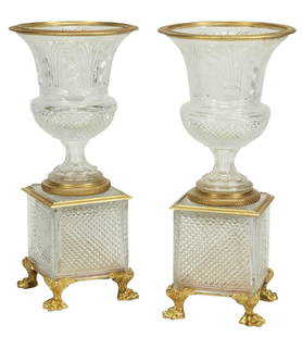 Palatial Dore Bronze Mounted Crystal Floor Urns