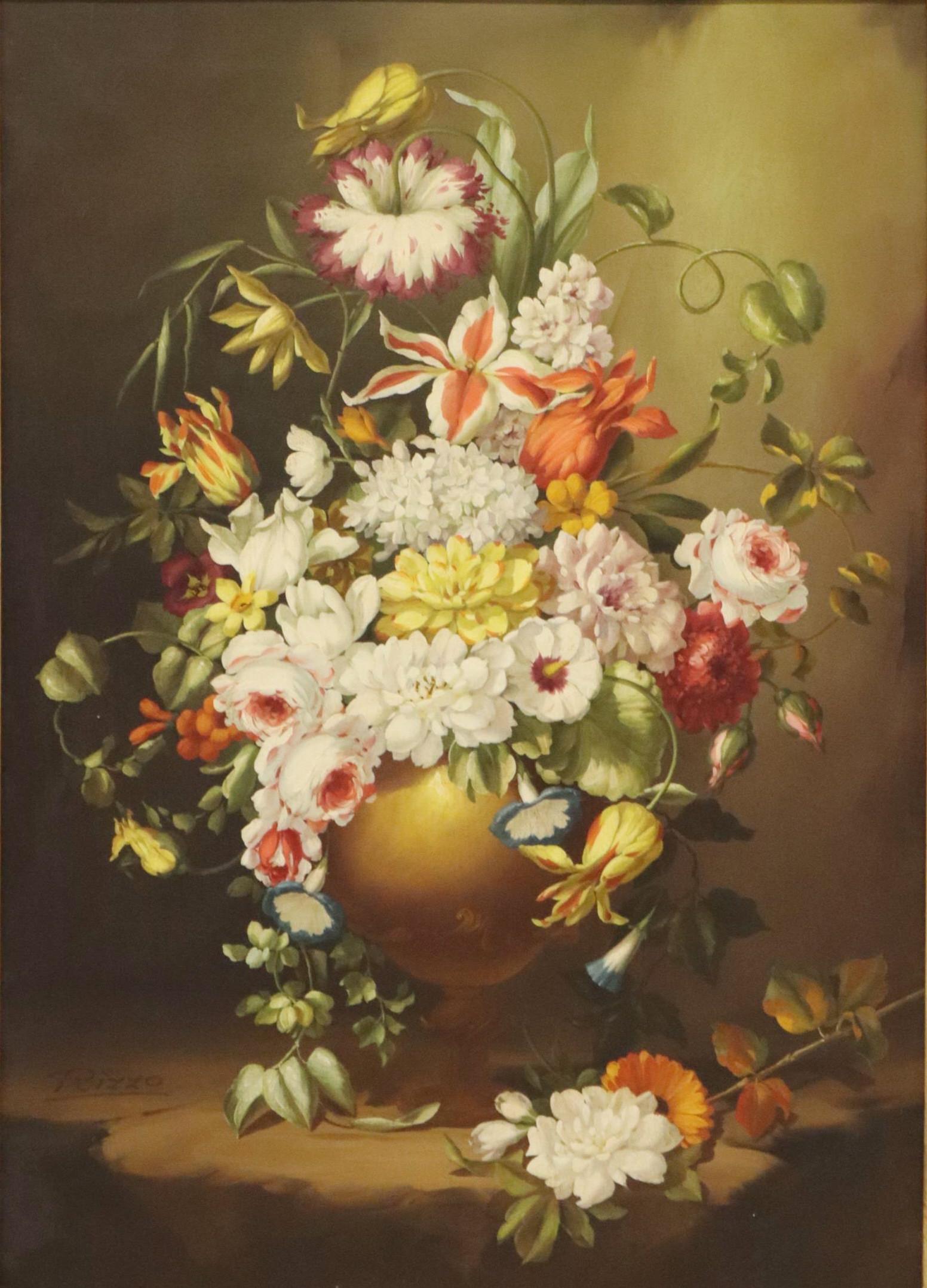 Rizzo (20th C) Painting Still Life Vase Of Flowers Auction