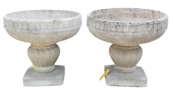 Pair Large Cast Stone Planters With Relief