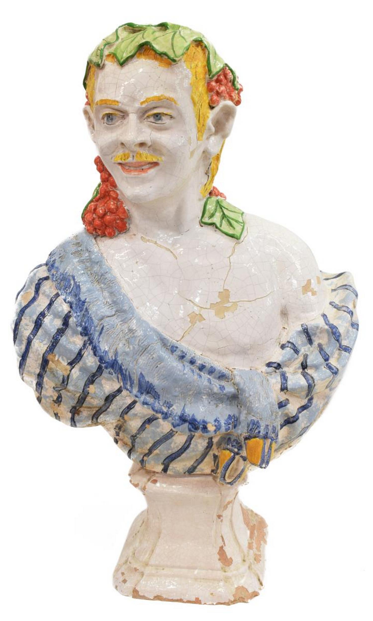 Large Italian Majolica Bust Of Bacchus Dionysus Auction