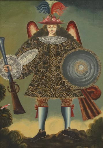 Cuzco School Style Painting On Panel Archangel