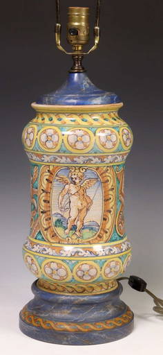 Italian Polychrome Majolica Albarello Table Lamp