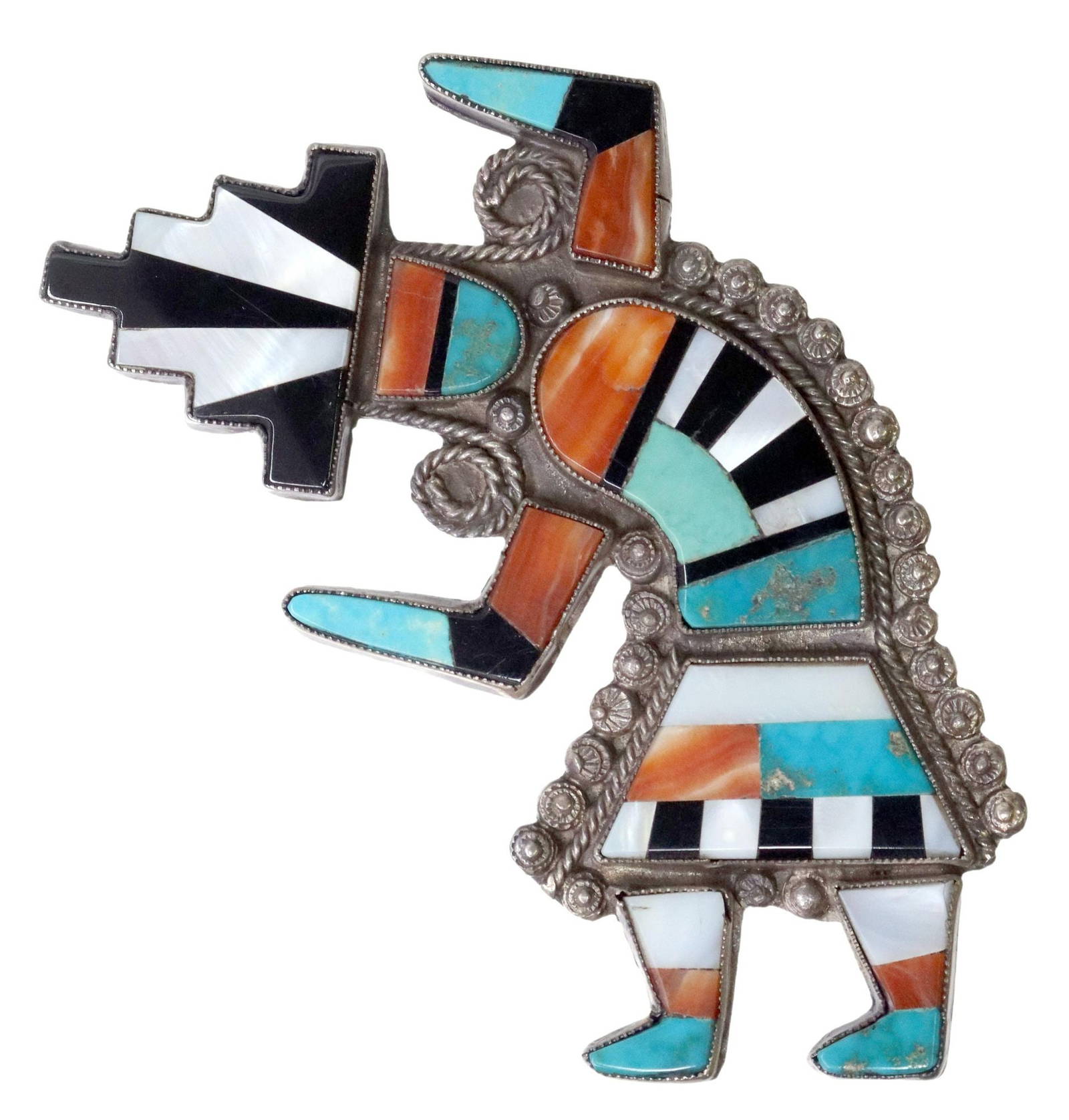 Large Native American Rainbow Man Brooch, 3"l Auction