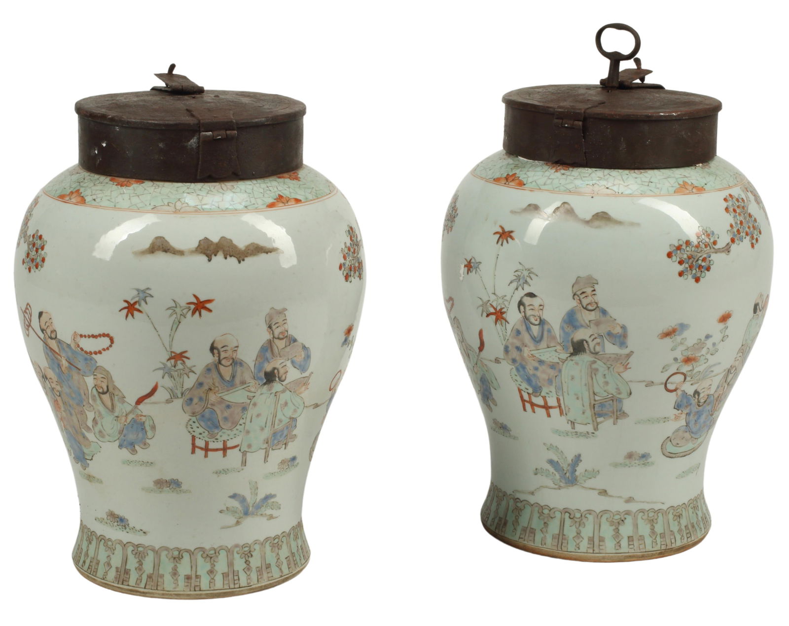 (2) Chinese Iron-mounted Porcelain Tea Jars Auction