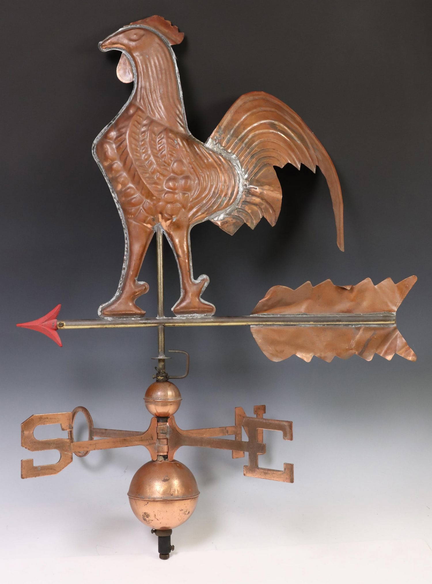 French Copper Rooster Weathervane & Directionals Auction