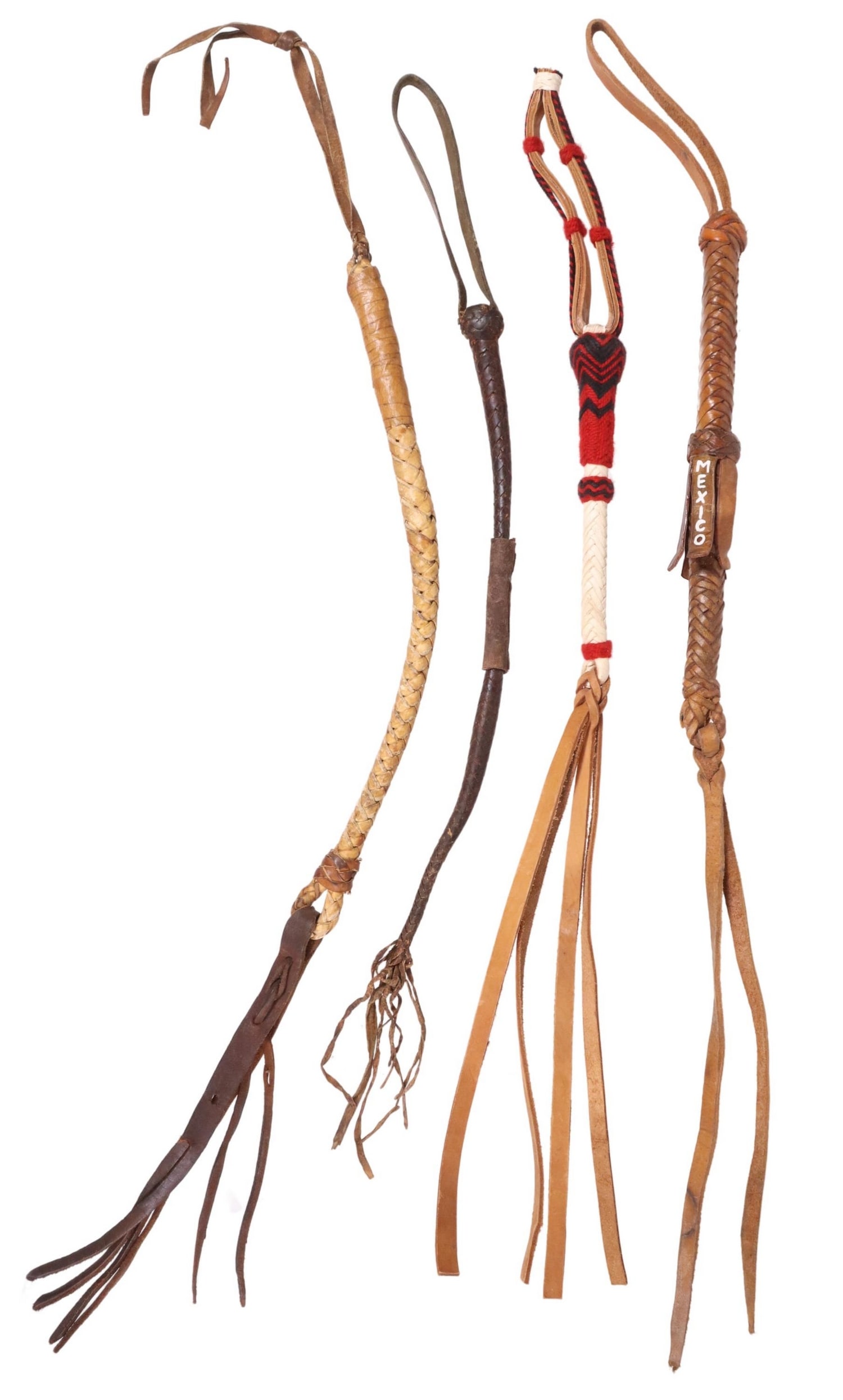 (4) Braided Leather Riding Quirts, Crops