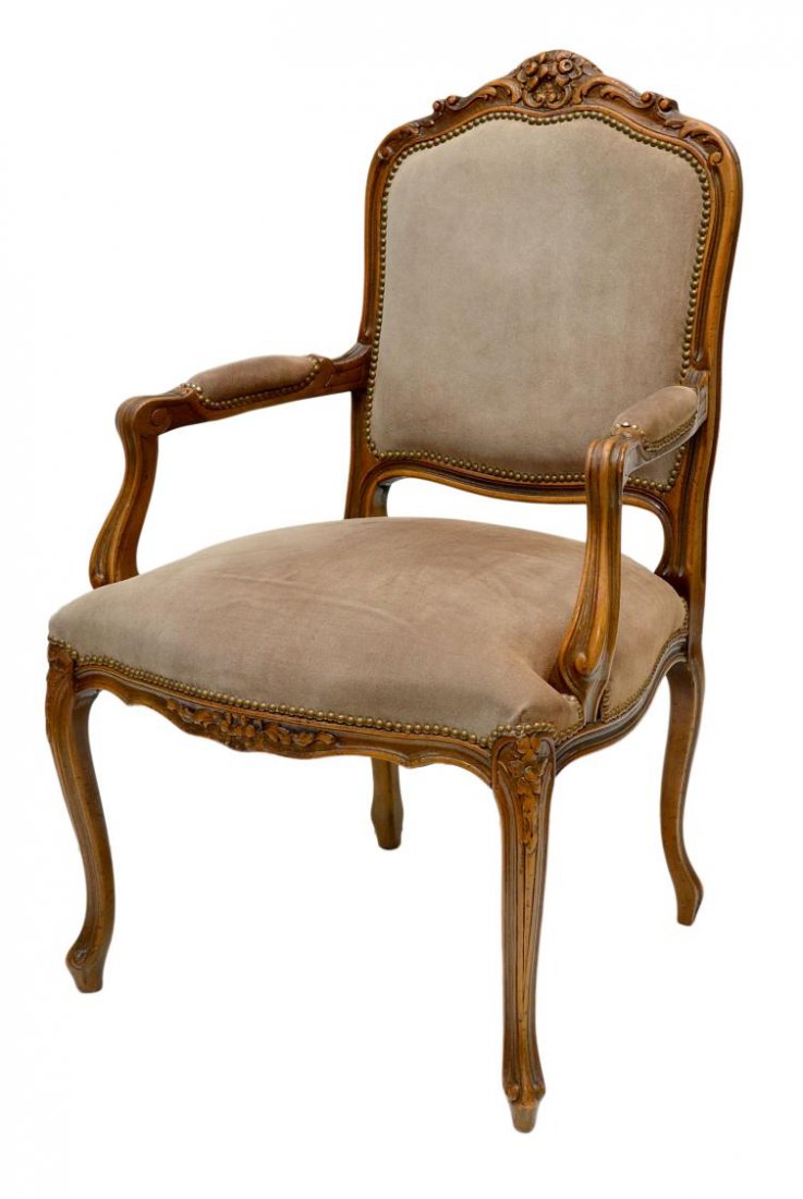 614 Italian Louis Xv Style Suede Upholstered Arm Chair Lot 0614