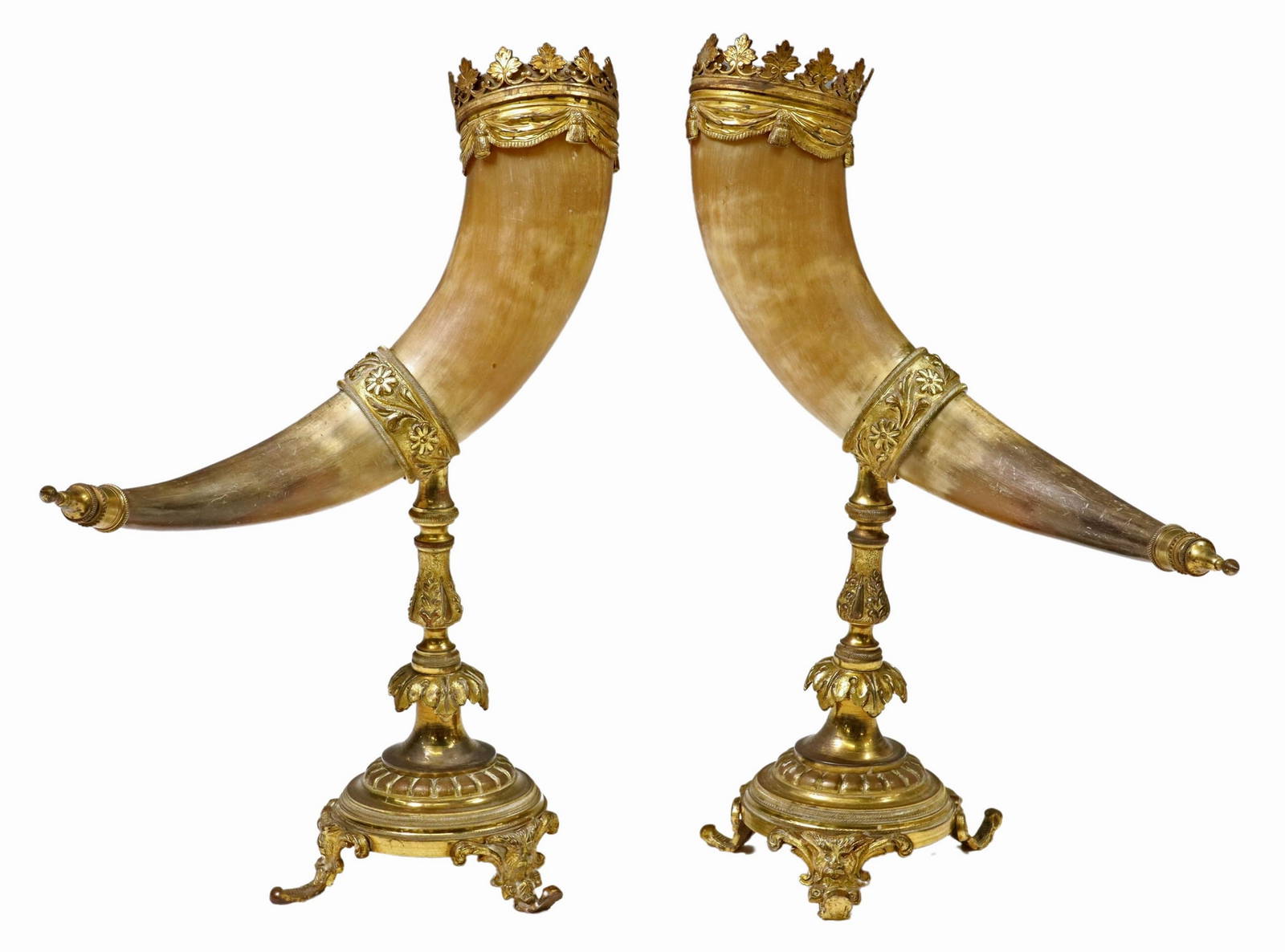 2) Gilt Metal Mounted Horn Drinking Cups On Stands Auction