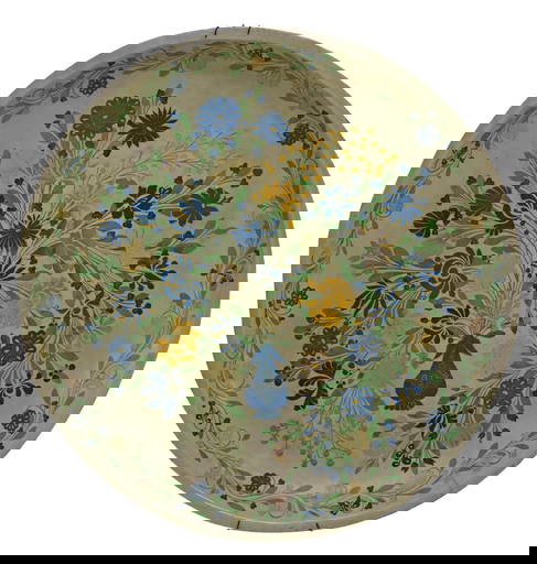 Large Floral Painted Wood Batea Bowl, Mexico