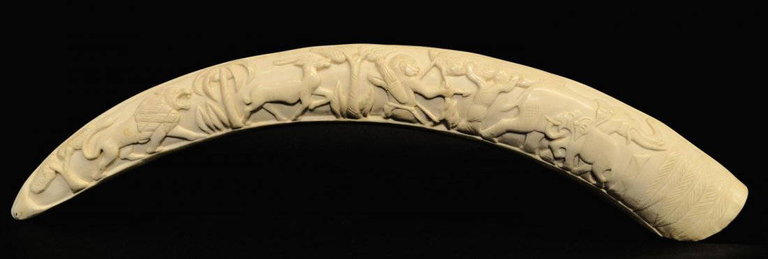Well Carved African Ivory Elephant Tusk, 35"l