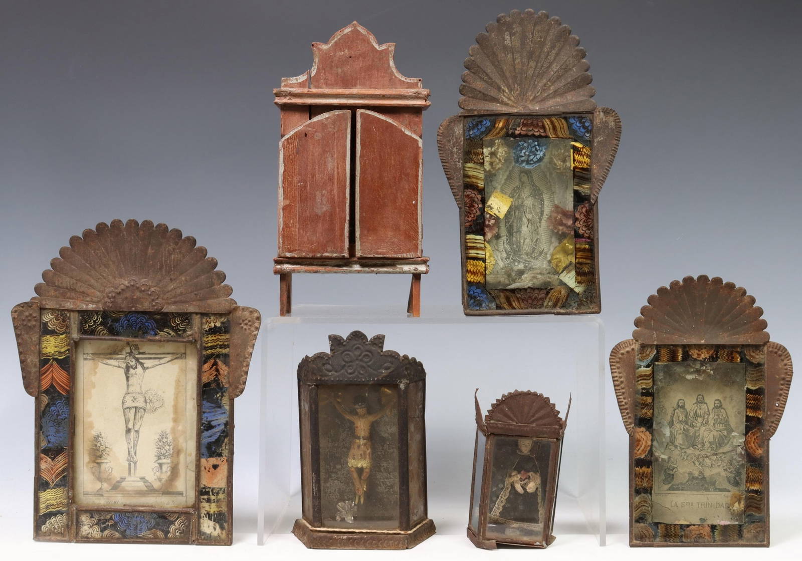 (6) Religious Wood & Tin Retablos & Nichos, Mexico Auction