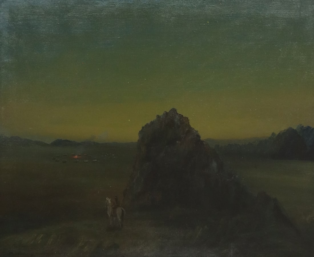 Melvin C. Warren (d.1995) Distant Campfire 20"x24" Auction