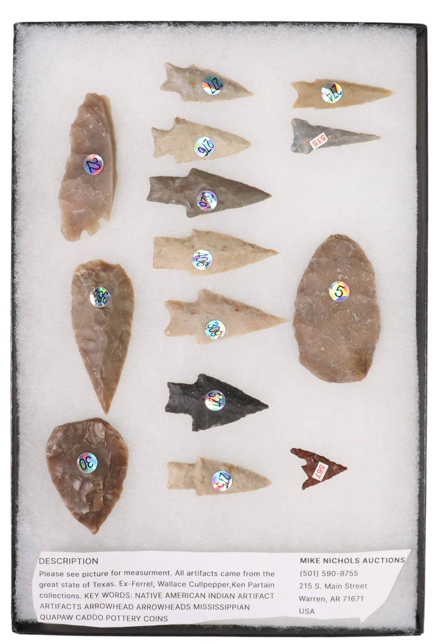 (14) Texas Stone Arrowheads, Spear Points, Scraper Auction