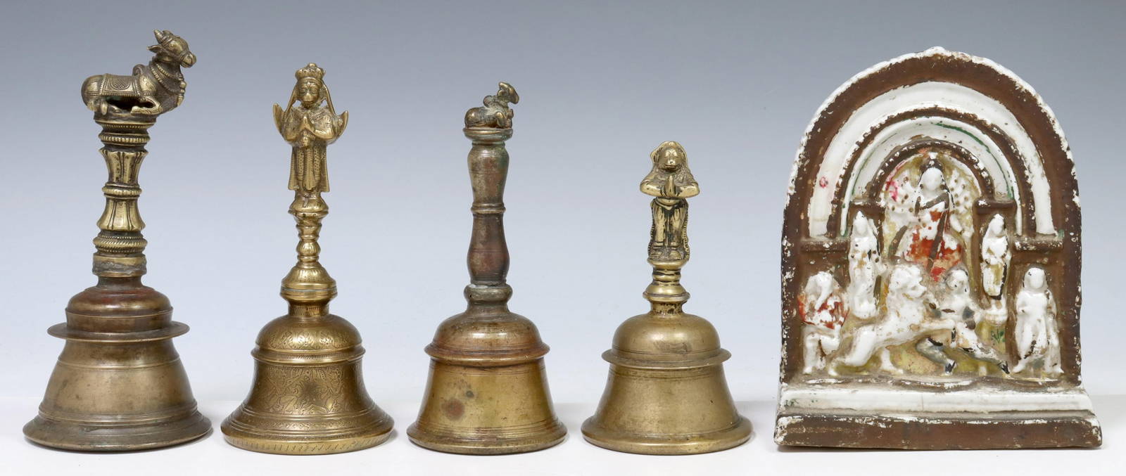5) Hindu Devotional Sculpture & Brass Bells, India Auction