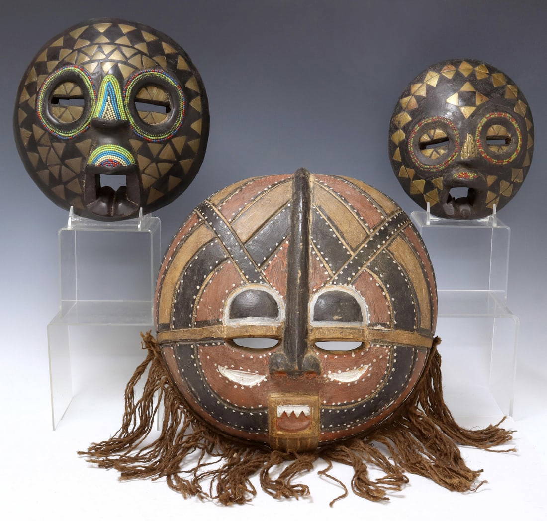(3) African Carved & Decorated Tribal Masks Auction