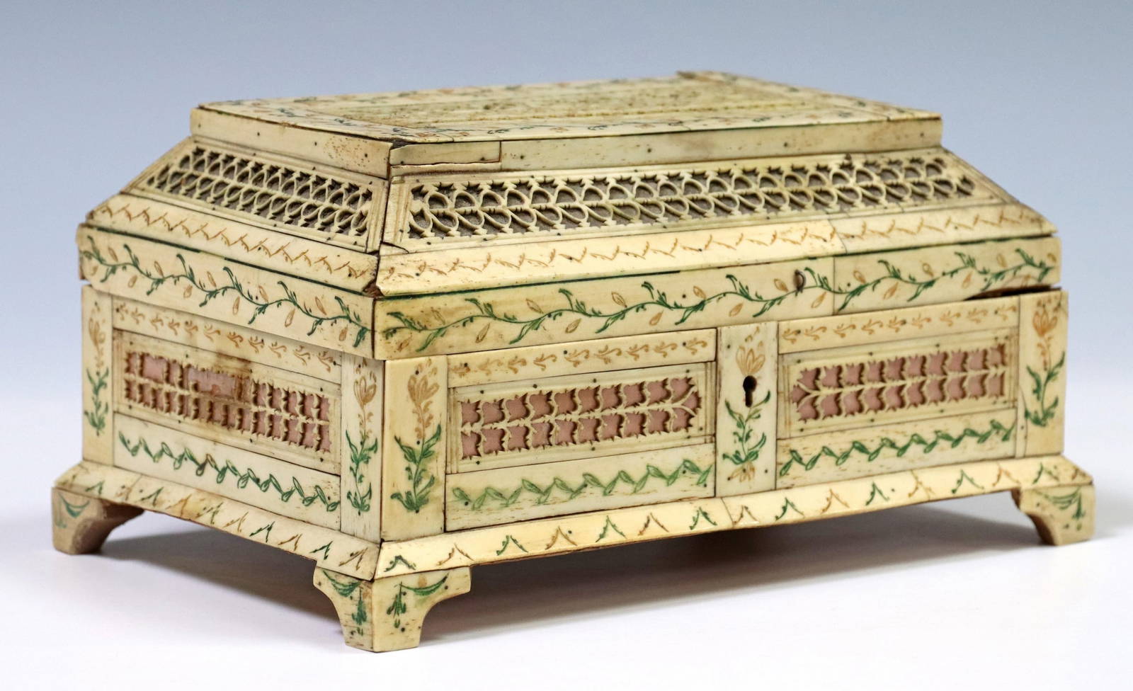 Russian Bone-tiled Fretwork Table Box, 19th C. Auction